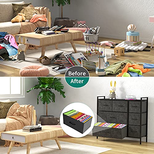 YITAHOME 7 Drawers Fabric Dresser, Furniture Storage Drawer Unit, Sturdy Steel Frame, Wooden Top & Easy Pull Fabric Bins, Organizer Tower Chest for Closet, Bedroom, Entryway, Nursery(Black Grey)