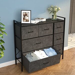 YITAHOME 7 Drawers Fabric Dresser, Furniture Storage Drawer Unit, Sturdy Steel Frame, Wooden Top & Easy Pull Fabric Bins, Organizer Tower Chest for Closet, Bedroom, Entryway, Nursery(Black Grey)