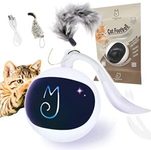 migipaws cat toys, automatic moving ball bundle classic mice + feather kitten toys in pack. diy n in 1 pets smart electric teaser, usb rechargeable (white)