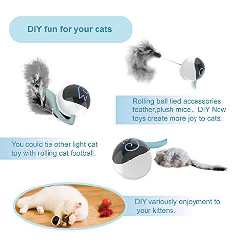 Migipaws Cat Toys, Automatic Moving Ball Bundle Classic Mice + Feather Kitten Toys in Pack. DIY N in 1 Pets Smart Electric Teaser, USB Rechargeable (White)