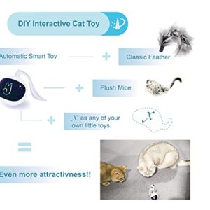 Migipaws Cat Toys, Automatic Moving Ball Bundle Classic Mice + Feather Kitten Toys in Pack. DIY N in 1 Pets Smart Electric Teaser, USB Rechargeable (White)