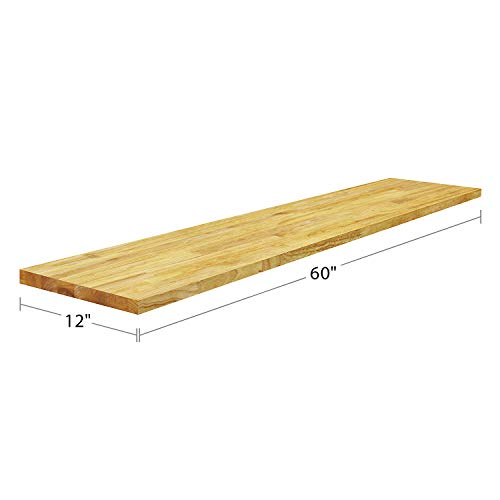 Floating Shelf Wall Mounted Solid Butcherblock Shelf 12" Depth x 60" Length x 1" Thick - by BenchPro