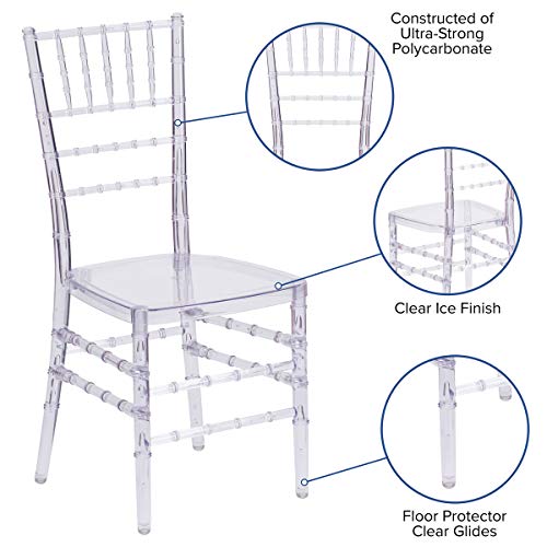 FOH FOHFurniture Set of 4 Acrylic Chiavari Chairs, Modern Clear Ghost Dining Chair, Crystal Transparent Seat, Plastic Shell Accent Side Chairs for Wedding Party Event Reception