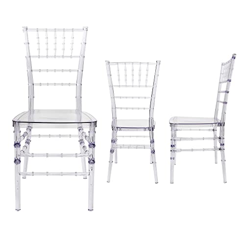 FOH FOHFurniture Set of 4 Acrylic Chiavari Chairs, Modern Clear Ghost Dining Chair, Crystal Transparent Seat, Plastic Shell Accent Side Chairs for Wedding Party Event Reception