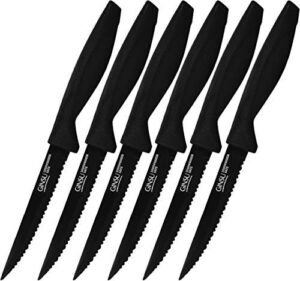 ginsu daku series dishwasher safe, fade resistant, black ceramic coated, 6 piece steak knife set (dak-kb-ds-006-1), 4.5 inches