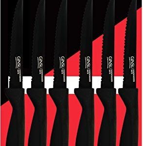 GINSU Daku Series Dishwasher Safe, Fade Resistant, Black Ceramic Coated, 6 Piece Steak Knife Set (DAK-KB-DS-006-1), 4.5 inches