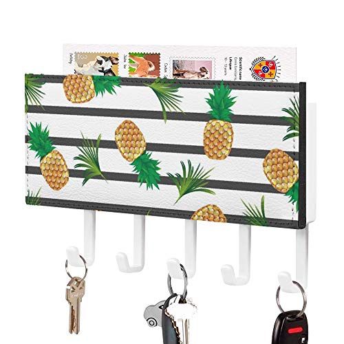 Key Holder, Wall Mounted Key Hook, Pineapple Plant Fruit Oregon Pine Branch, Wall Entryway Mail Holder, Wall Mail Organizer, Decorative Key Organizer Rack with 5 Hooks