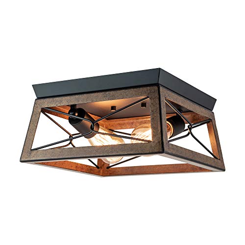 YaoKuem Semi Flush Mount Ceiling Light Fixture, 2-Light E26 Medium Base, Metal Housing, Bulbs NOT Included