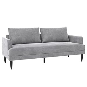 novogratz bailey pillowback sofa, mid-century modern vintage living room furniture, light gray velvet