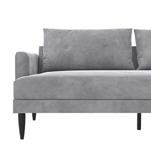 Novogratz Bailey Pillowback Sofa, Mid-Century Modern Vintage Living Room Furniture, Light Gray Velvet