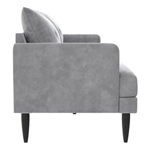 Novogratz Bailey Pillowback Sofa, Mid-Century Modern Vintage Living Room Furniture, Light Gray Velvet