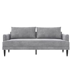 Novogratz Bailey Pillowback Sofa, Mid-Century Modern Vintage Living Room Furniture, Light Gray Velvet