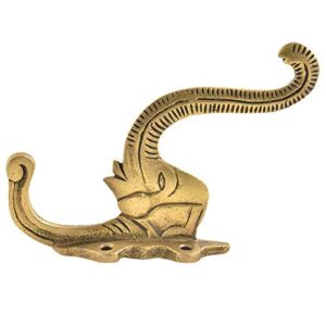 Indian Shelf Handmade 2 Piece Vintage Heavy Duty Wall Hanger Golden Antique Coat Rack Brass Wall Hooks Elephant Head with Trunk Hat Rack Towel Hooks