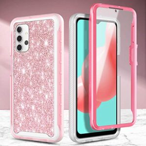 NZND Case for Samsung Galaxy A32 5G with [Built-in Screen Protector], Full-Body Protective Shockproof Rugged Bumper Cover, Impact Resist Durable Phone Case (Glitter Rose Gold)