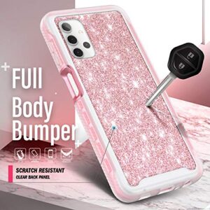 NZND Case for Samsung Galaxy A32 5G with [Built-in Screen Protector], Full-Body Protective Shockproof Rugged Bumper Cover, Impact Resist Durable Phone Case (Glitter Rose Gold)