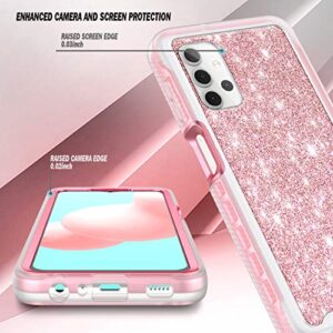 NZND Case for Samsung Galaxy A32 5G with [Built-in Screen Protector], Full-Body Protective Shockproof Rugged Bumper Cover, Impact Resist Durable Phone Case (Glitter Rose Gold)