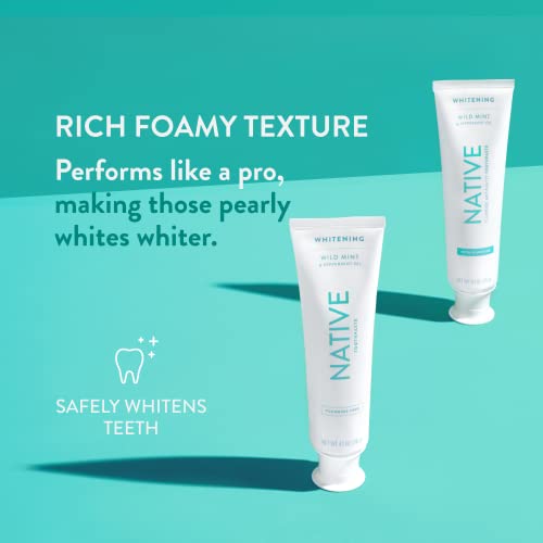 Native Toothpaste Made from Naturally-Derived Cleaners and Simple Ingredients That Safely Whitens Teeth, 4.1 oz, Wild Mint Fluoride Free - 1 Count