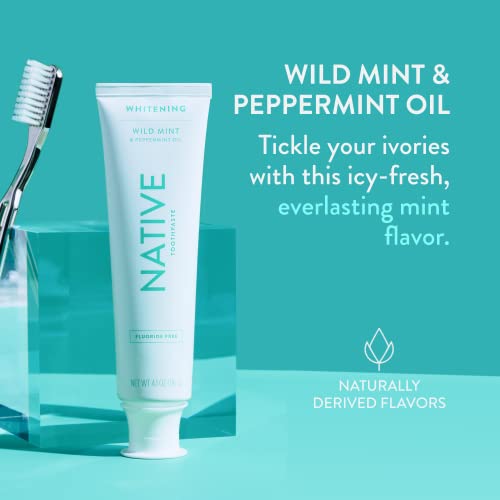 Native Toothpaste Made from Naturally-Derived Cleaners and Simple Ingredients That Safely Whitens Teeth, 4.1 oz, Wild Mint Fluoride Free - 1 Count