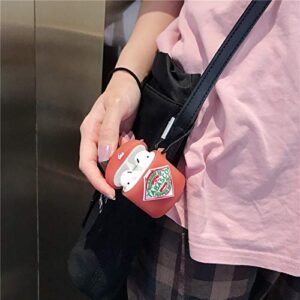 Ultra Thick Soft Silicone Case for Apple AirPods Pro 2019 with Keychain Hook Hot Pepper Sauce Red Bottle 3D Cartoon Food Shaped Cute Lovely Fun Funny Unique Creative Cool Kids Girls Women