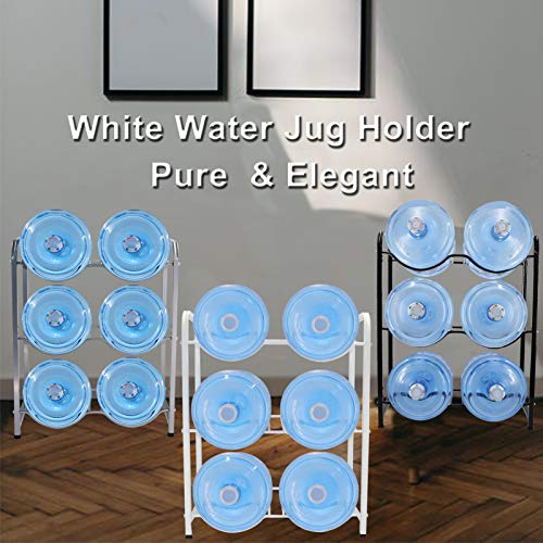 5 Gallon Water Cooler Jug Rack,3-Tier Water Bottle Holder for 6 Bottles,Heavy Duty Water Jug Storage Shelf of Carbon Steel,Detachable Water Jug Organizer Floor Protection for Home Office （White）