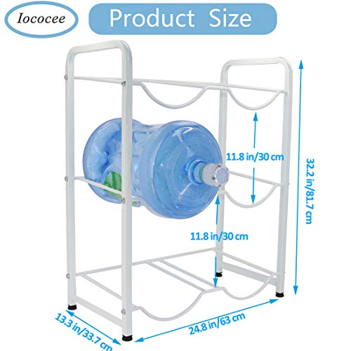 5 Gallon Water Cooler Jug Rack,3-Tier Water Bottle Holder for 6 Bottles,Heavy Duty Water Jug Storage Shelf of Carbon Steel,Detachable Water Jug Organizer Floor Protection for Home Office （White）