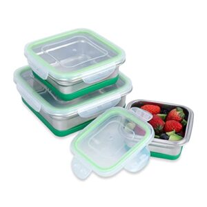 andmoon stainless steel food storage containers with lids lunch containers leakproof set of 3 (400ml,750ml,1200ml)-friendly stackable bento box - lunch box, snack boxes for people, kitchen storage