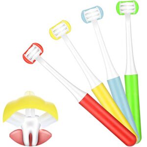 patelai 4 pieces autism toothbrush for special needs soft wrap-around training tooth brush saving time for kids, gentle clean tooth to completely cover the toothbrush (blue, yellow, green, red)