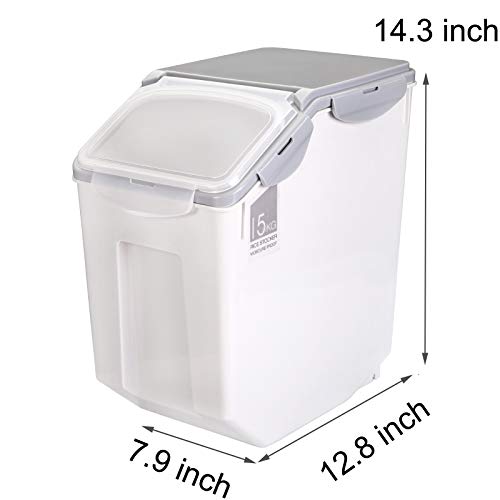 Yarlung 2 Pack Large Rice Storage Containers with Wheels, Plastic Dry Food Storage Boxes with Seal Locking Lid for Flour, Sugar, Kitchen, Pantry (30lb/500oz/70cup)