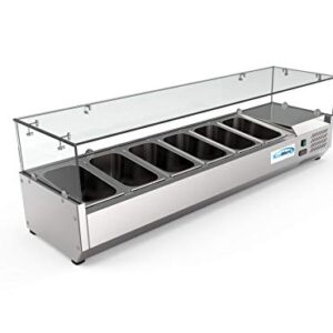 KoolMore SDC-6P-SG Condiment Prep Rail Station with Sneeze Guard, 59 Inch, Silver