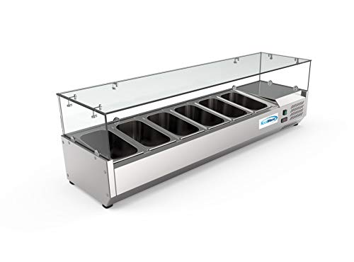 KoolMore SDC-6P-SG Condiment Prep Rail Station with Sneeze Guard, 59 Inch, Silver