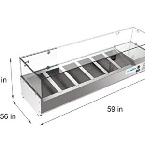 KoolMore SDC-6P-SG Condiment Prep Rail Station with Sneeze Guard, 59 Inch, Silver