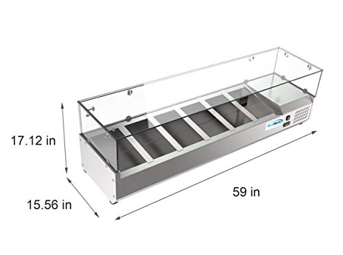 KoolMore SDC-6P-SG Condiment Prep Rail Station with Sneeze Guard, 59 Inch, Silver