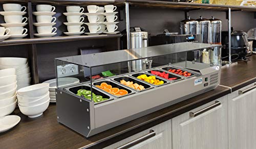 KoolMore SDC-6P-SG Condiment Prep Rail Station with Sneeze Guard, 59 Inch, Silver