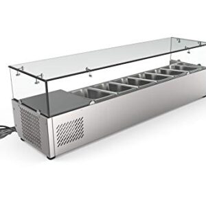 KoolMore SDC-6P-SG Condiment Prep Rail Station with Sneeze Guard, 59 Inch, Silver