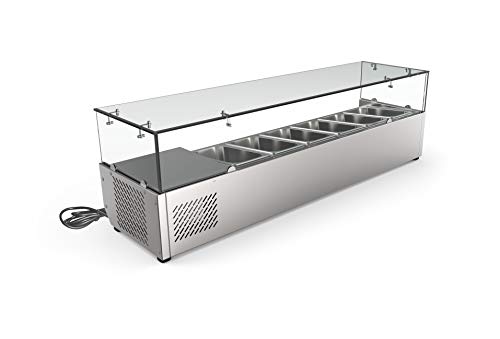 KoolMore SDC-6P-SG Condiment Prep Rail Station with Sneeze Guard, 59 Inch, Silver