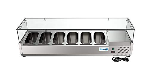 KoolMore SDC-6P-SG Condiment Prep Rail Station with Sneeze Guard, 59 Inch, Silver