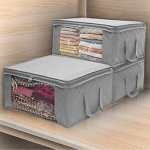 MMLL 1-Pack Fabric Clothes Storage Boxes, Bedding Large Storage Bags, Underbed Clothing Storage Box, Zipper Foldable Drawer Organizer, Used for Clothes, Blankets, Closets,19" L X 14" W X 8" H (Grey)