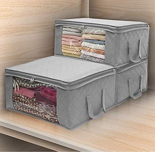 MMLL 1-Pack Fabric Clothes Storage Boxes, Bedding Large Storage Bags, Underbed Clothing Storage Box, Zipper Foldable Drawer Organizer, Used for Clothes, Blankets, Closets,19" L X 14" W X 8" H (Grey)