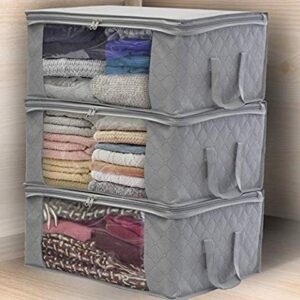 MMLL 1-Pack Fabric Clothes Storage Boxes, Bedding Large Storage Bags, Underbed Clothing Storage Box, Zipper Foldable Drawer Organizer, Used for Clothes, Blankets, Closets,19" L X 14" W X 8" H (Grey)