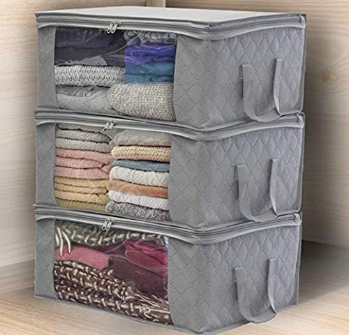 MMLL 1-Pack Fabric Clothes Storage Boxes, Bedding Large Storage Bags, Underbed Clothing Storage Box, Zipper Foldable Drawer Organizer, Used for Clothes, Blankets, Closets,19" L X 14" W X 8" H (Grey)