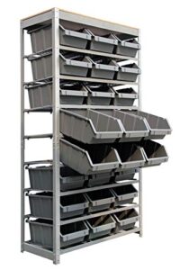 king's rack bin rack storage system heavy duty steel rack organizer shelving unit w/ 24 plastic bins in 8 tiers