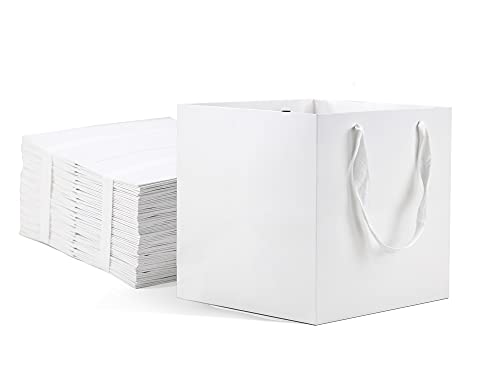 HUAPRINT White Paper Bags with handles,Gift Bags Bulk 24 Pack,10x10x10inch Square Size Large,Paper Shopping Bags, Kraft, Party, Birthday,Favor, Goody, Take-Out, Merchandise, Retail Bags