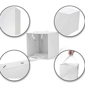 HUAPRINT White Paper Bags with handles,Gift Bags Bulk 24 Pack,10x10x10inch Square Size Large,Paper Shopping Bags, Kraft, Party, Birthday,Favor, Goody, Take-Out, Merchandise, Retail Bags