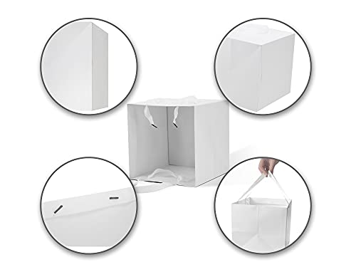 HUAPRINT White Paper Bags with handles,Gift Bags Bulk 24 Pack,10x10x10inch Square Size Large,Paper Shopping Bags, Kraft, Party, Birthday,Favor, Goody, Take-Out, Merchandise, Retail Bags