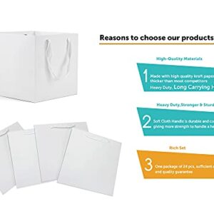 HUAPRINT White Paper Bags with handles,Gift Bags Bulk 24 Pack,10x10x10inch Square Size Large,Paper Shopping Bags, Kraft, Party, Birthday,Favor, Goody, Take-Out, Merchandise, Retail Bags