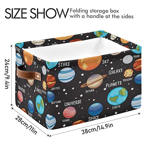 STAYTOP Large Storage Basket Cute Solar System Planets Collapsible Toy Storage Bins Waterproof Laundry Basket with Handle,Used for Home Closets, Offices, Bedrooms 2PCS