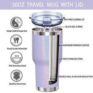 Aikico 30oz Stainless Steel Tumbler, Vacuum Insulated Coffee Tumblers Cups, Durable Wall Travel Mug Tumbler with Lid and Straws, for Ice and Hot Drink, Rainbow Lavender Purple, 1pc