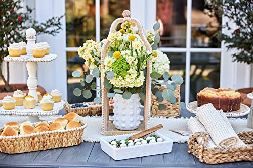 Mud Pie White Beaded Tiered Server, 20" x 13"