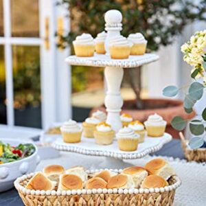 Mud Pie White Beaded Tiered Server, 20" x 13"