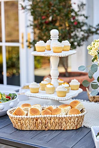 Mud Pie White Beaded Tiered Server, 20" x 13"